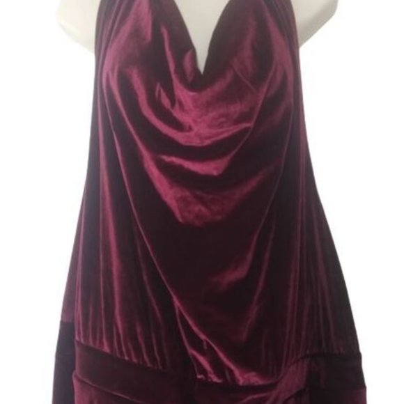 Ashro | Dresses | Ashro Burgundy Cowl Neck Velvet Halter Maxi Dress ...